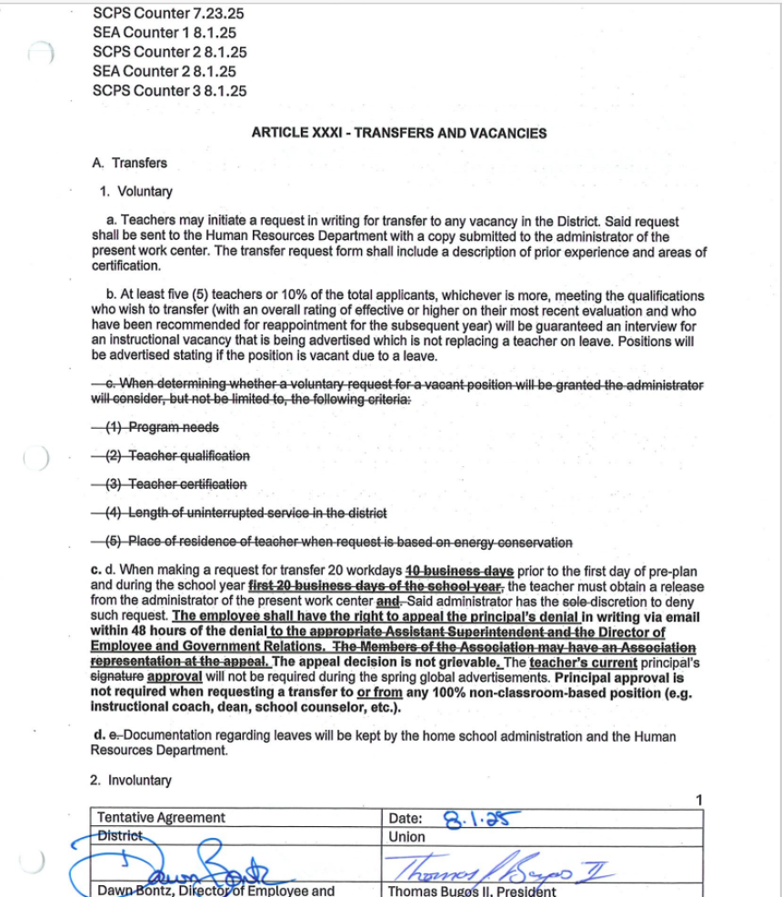 SEA SCPS Tentative Agreement 2025-2026 | Seminole Education Association